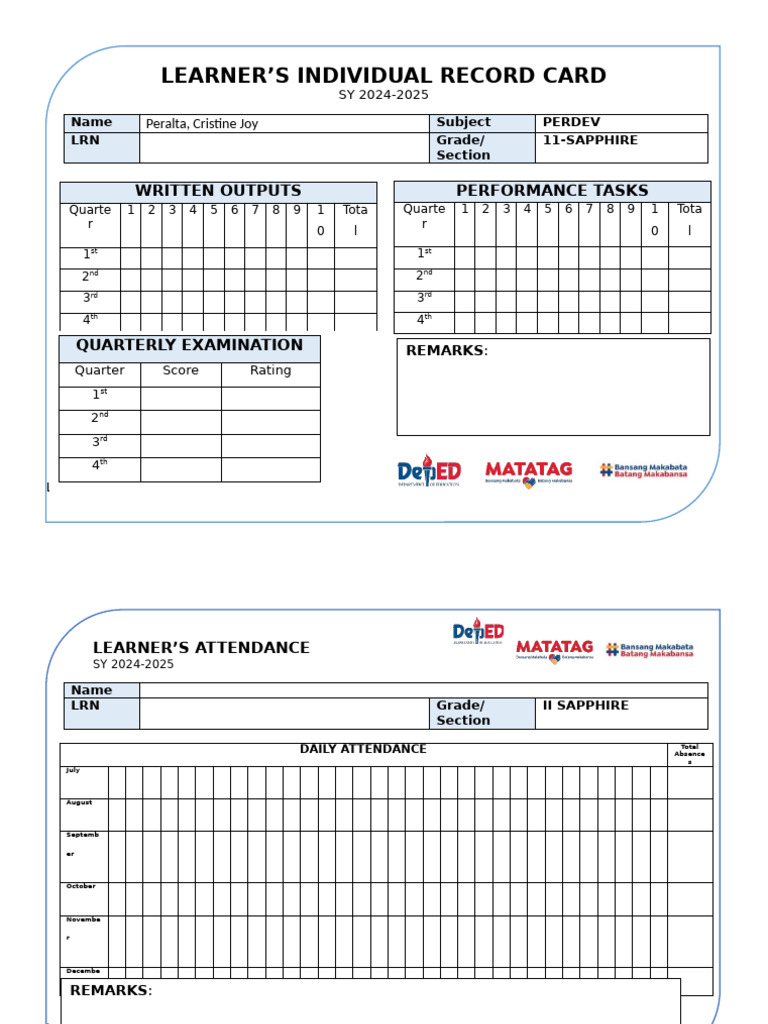 Learner's Individual Record Card (Word) (1) | PDF