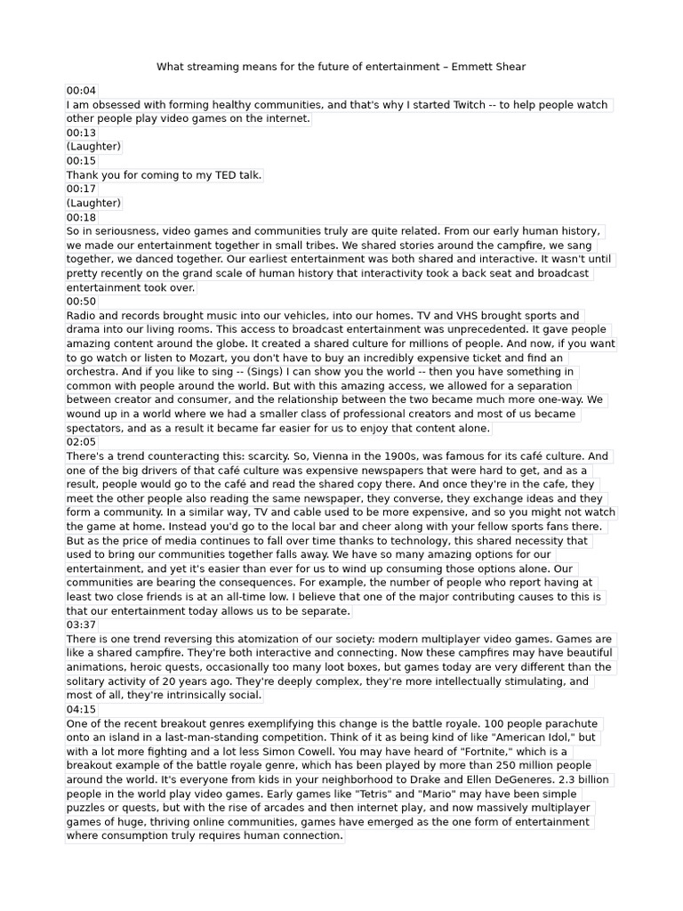 Ted Talk No.10 What Streaming Means for the Future of Entertainment ...