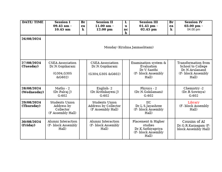 Updated Schedule | PDF