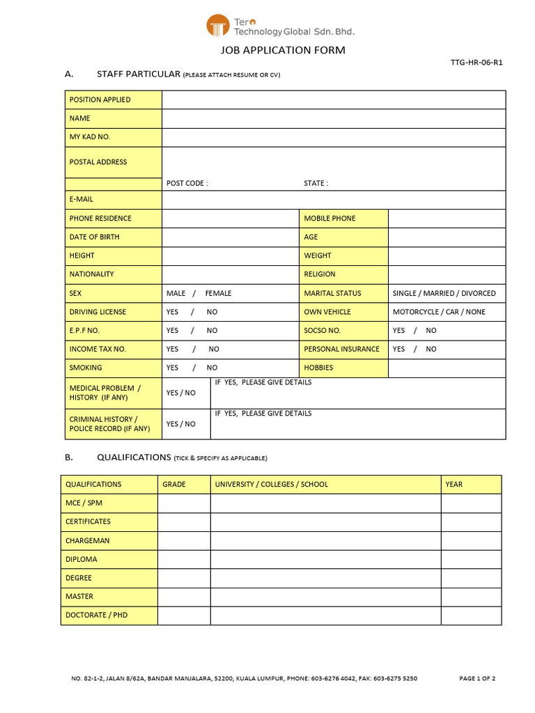 Job Application Form | PDF