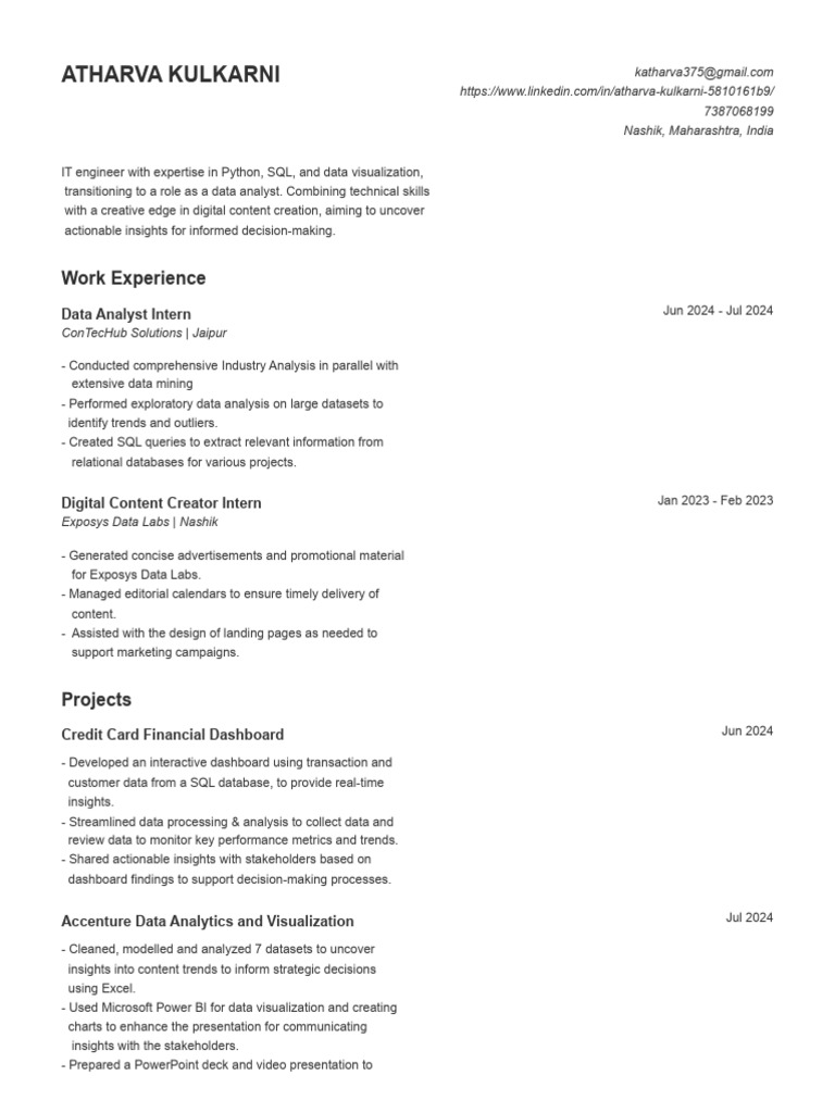 Atharva Kulkarni Resume | PDF