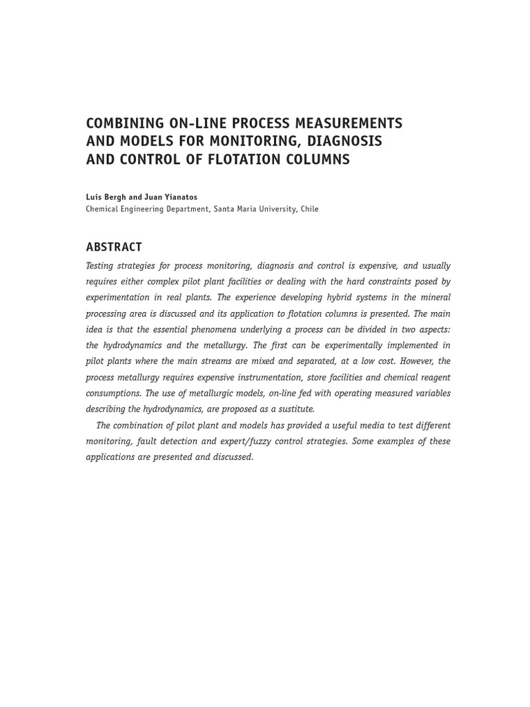 Combining on-Line Process Measurements and Models for Monitoring, Diagnosis and Control of ...