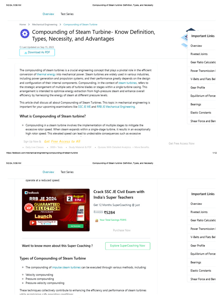Compounding of Steam Turbine - Definition, Types, and Necessity | PDF