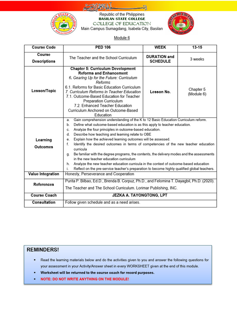 PED 106 - Module 6 | PDF