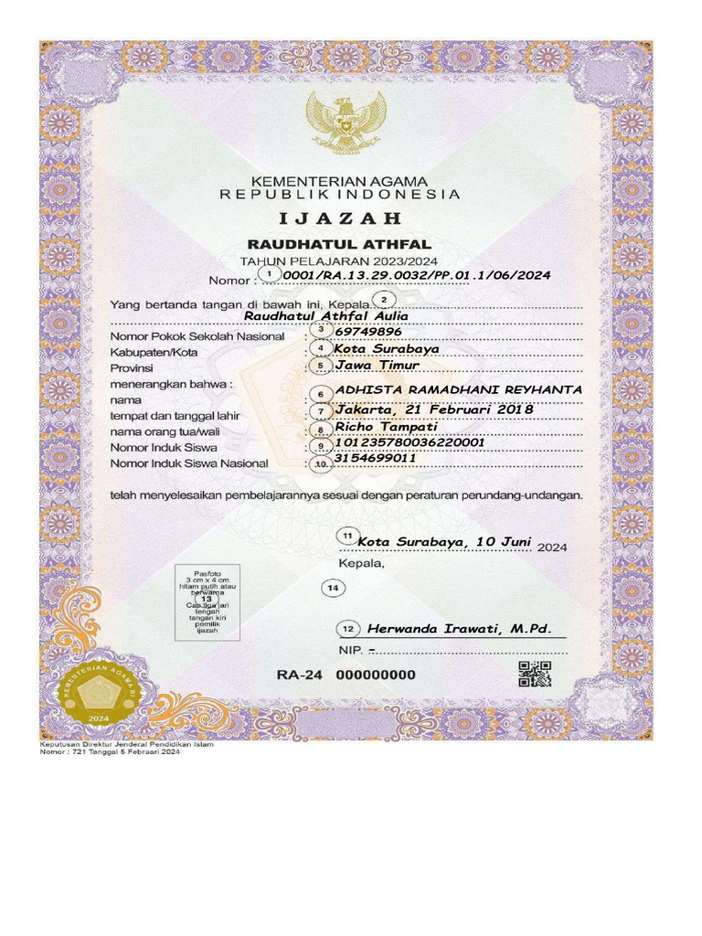 Contoh Ijazah Ra | PDF