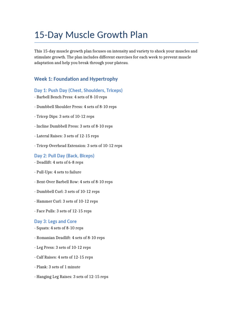 15 Day Muscle Growth Plan | PDF