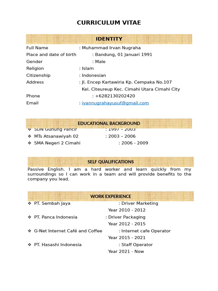 CV Muhammad Irvan Nugraha | PDF