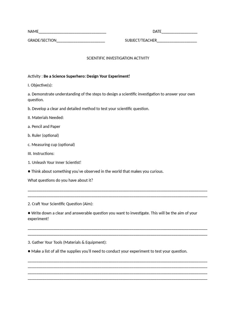 Scientific Investigation Activity Superhero | PDF