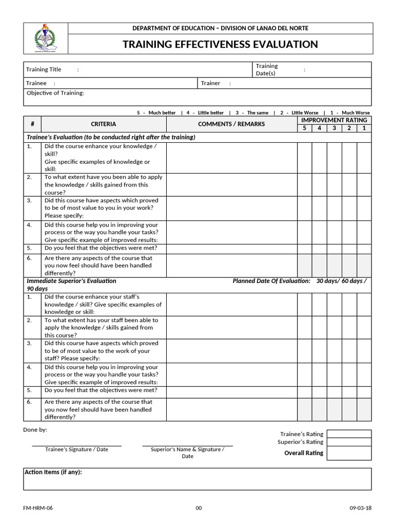 30-FM-HRM-06-Training-Effectiveness-Evaluation | PDF