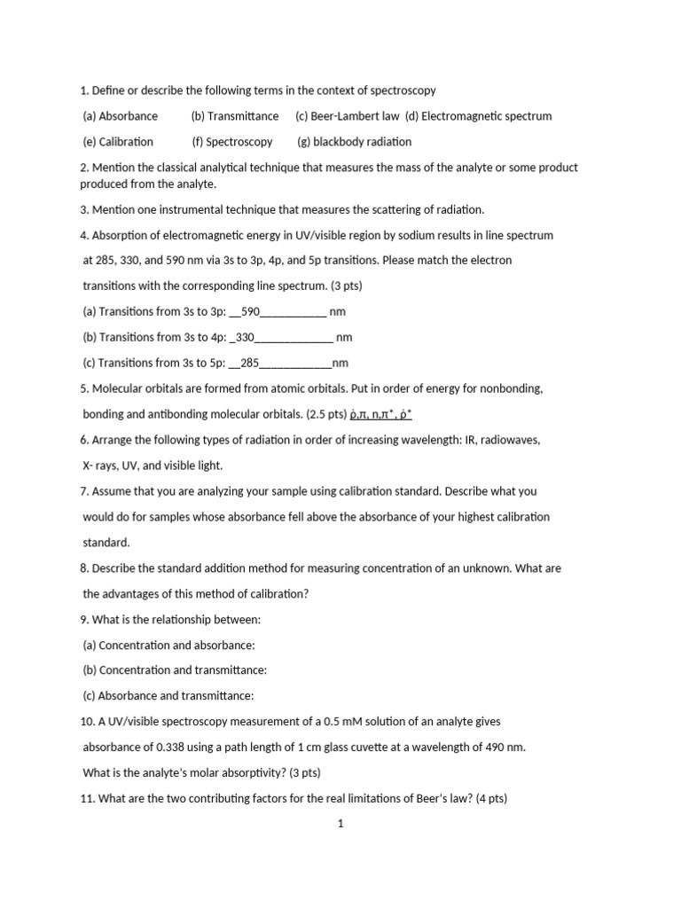 CHEM 302 Tutorial Questions-1 | PDF | Ultraviolet–Visible Spectroscopy | Teaching Methods ...