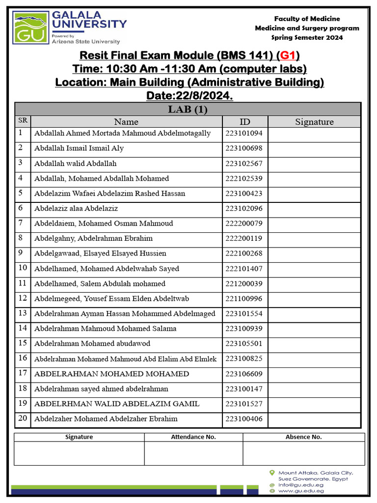 BMS 141 (G1) Old and New Final Resit | PDF