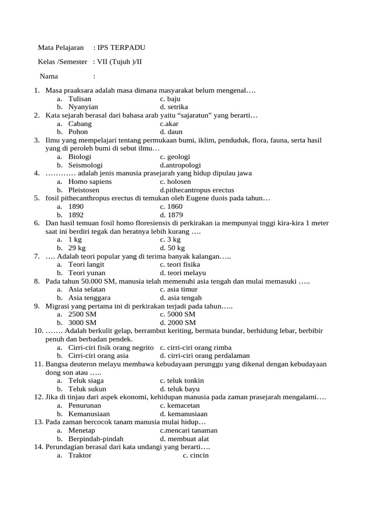 Soal Ips KLS Vii | PDF