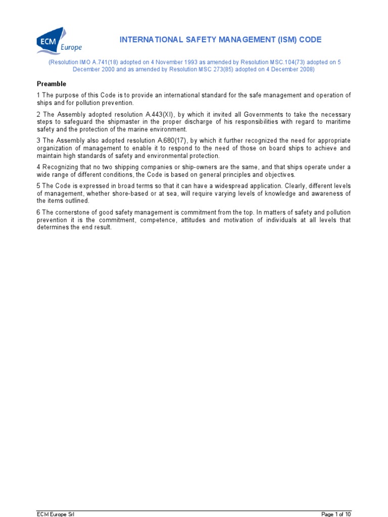International Safety Management (Ism) Code | PDF | Safety ...