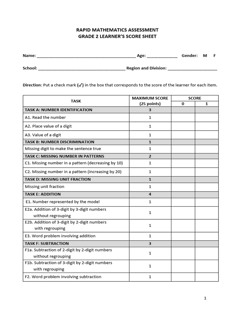 RMA2_Grade 2_Learner's Score Sheet_7 June 024_Final | PDF