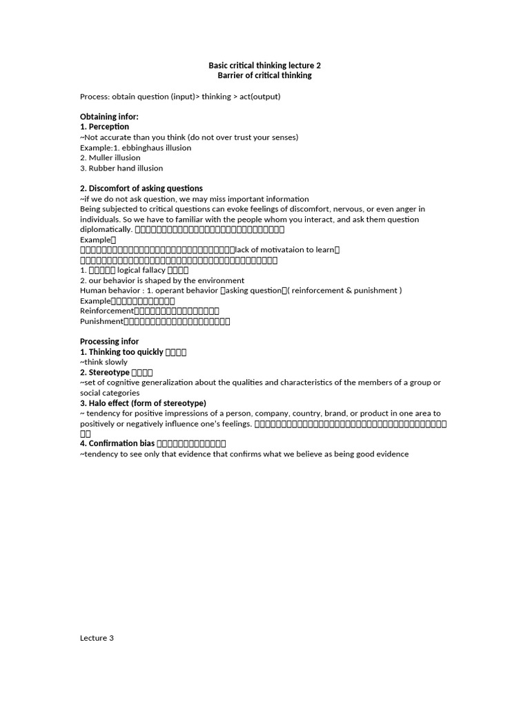 Basic Critical Thinking Lecture 2 Notes | PDF