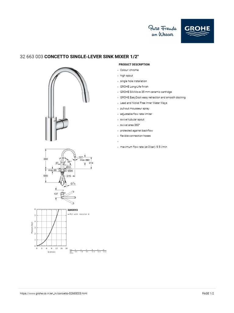 GROHE Specification Sheet 32663003 | PDF