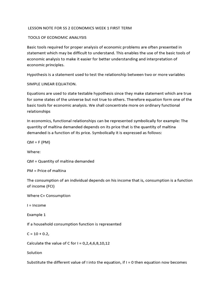 LESSON NOTE FOR SS 2 ECONS WEEK 1 FIRST TERM Emis | PDF | Statistical Dispersion | Teaching ...