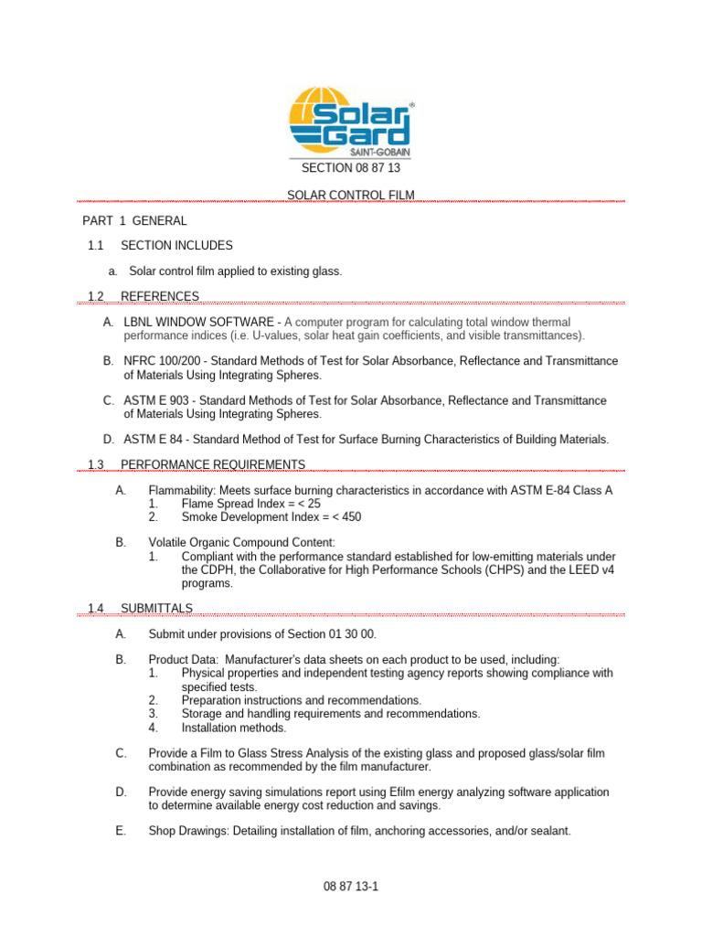 0822 - SGSG TrueVue Solar Control Films CSI - 088713 | PDF
