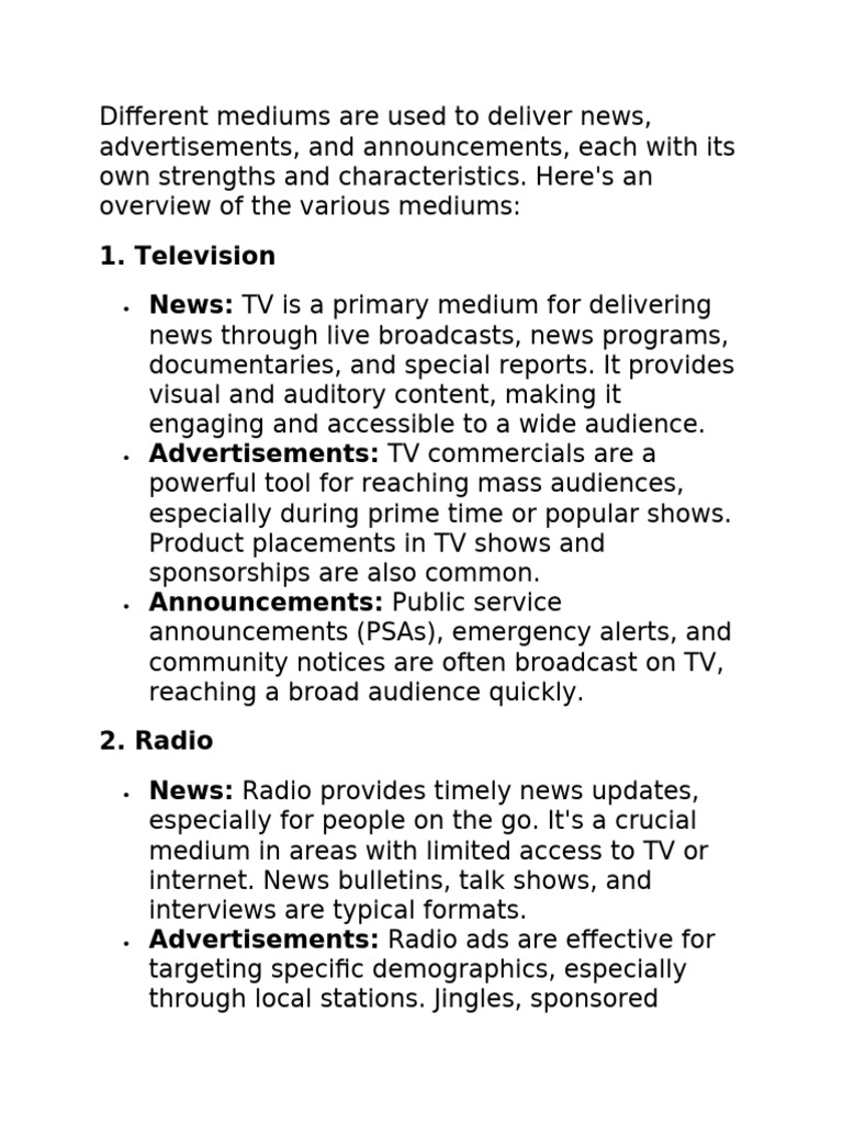 Different Mediums Are Used To Deliver News | PDF | Advertising | Social ...