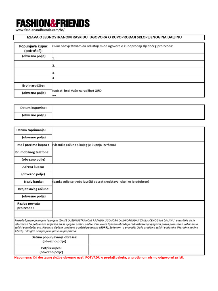 Obrazac Za Jednostrani Raskid Ugovora 2782018 New - pdf1725374109414 | PDF