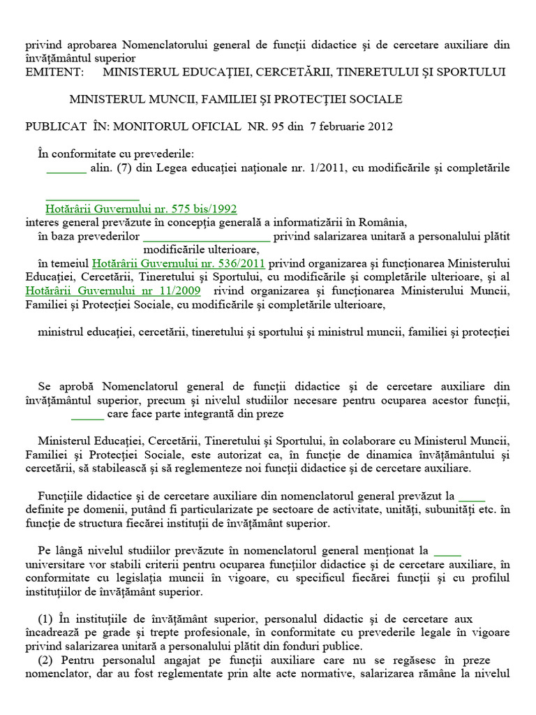 Anexa 10 Ordin 6419 2858 2011 Nomencl General Functii Didact Cercetare ...