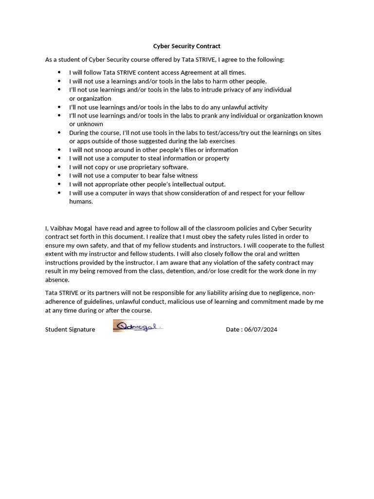 VAibhav Mogal Cyber Security Contract | PDF