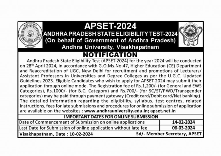 Apset 2024 Notification | PDF