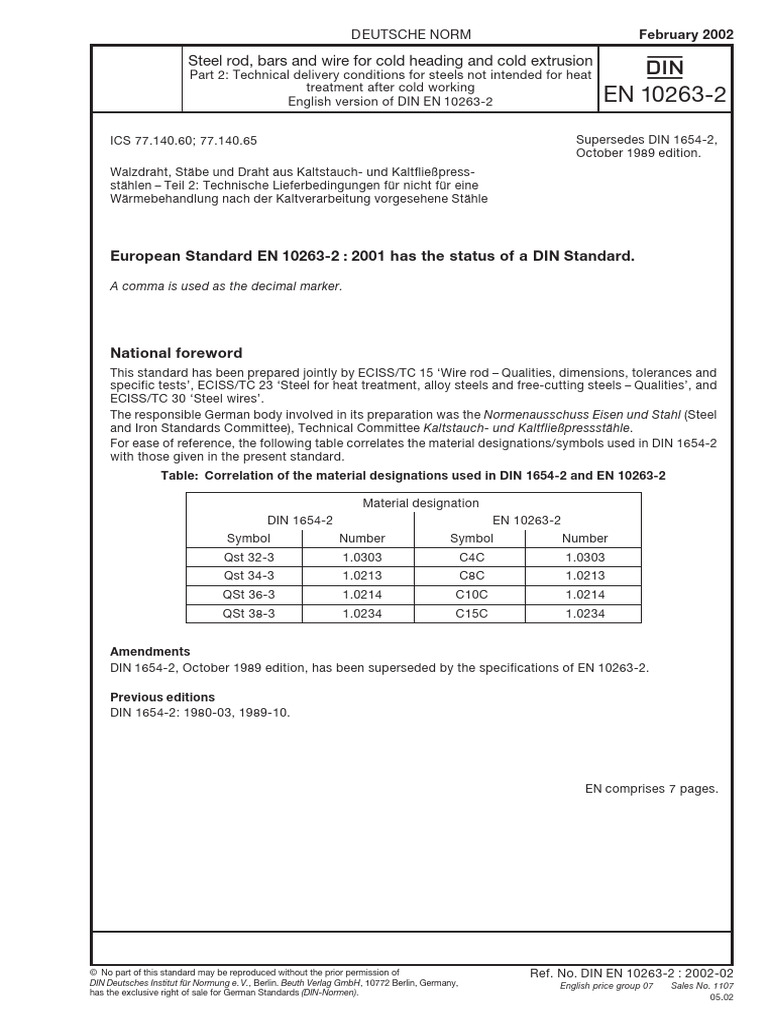 EN 10263-2 Steel Rod, Bars and Wire For Cold Heading | PDF