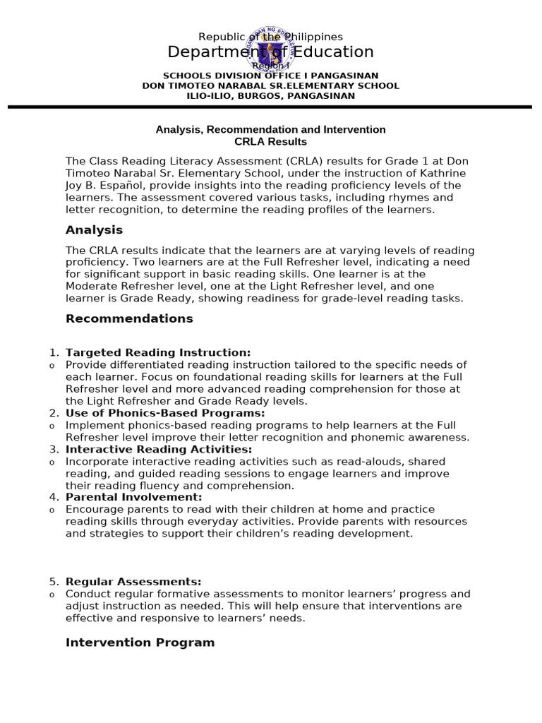 Analysis of CRLA Results | PDF