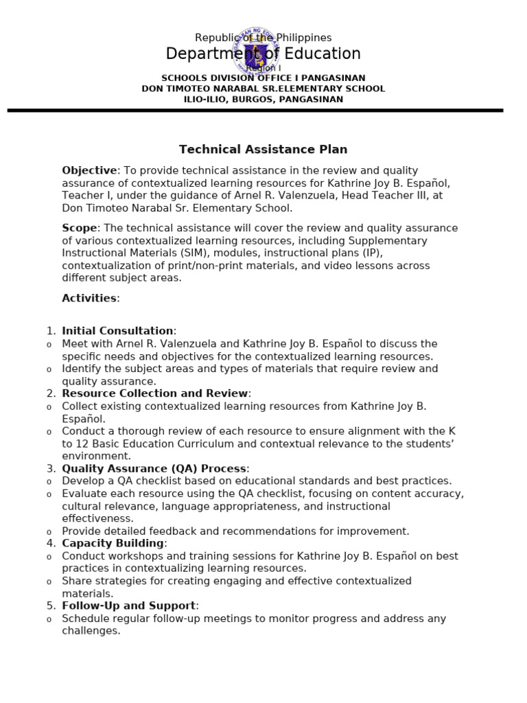 Technical Assistance Plan | PDF