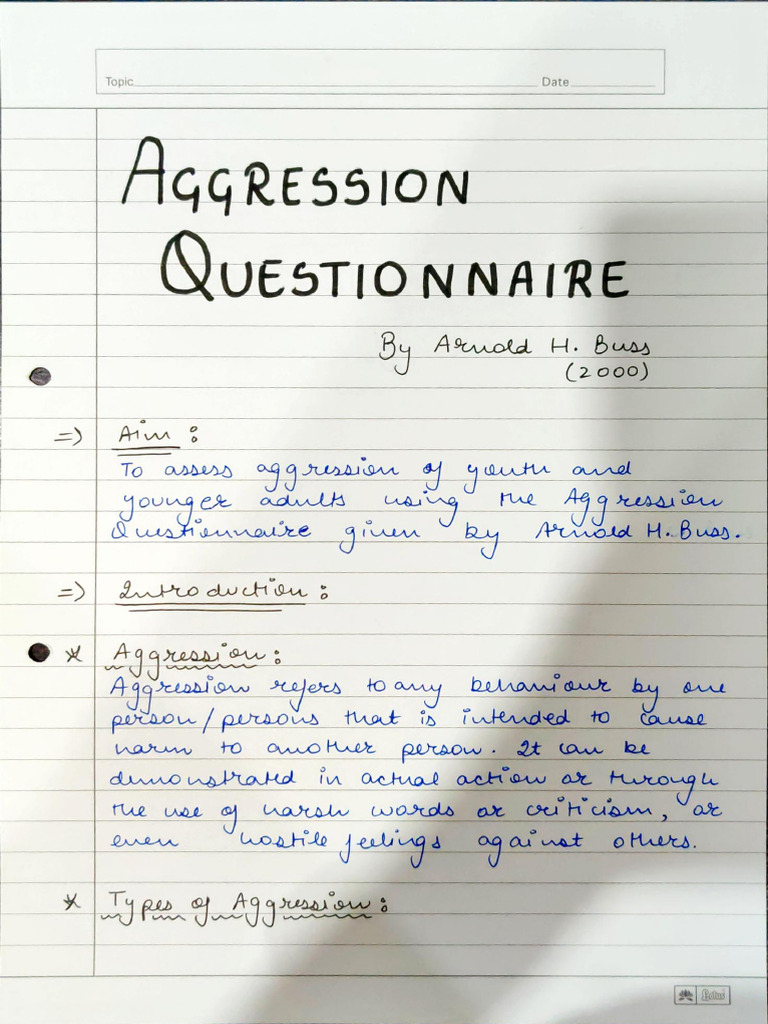 Aggression Questionnaire Avni Katyal | PDF