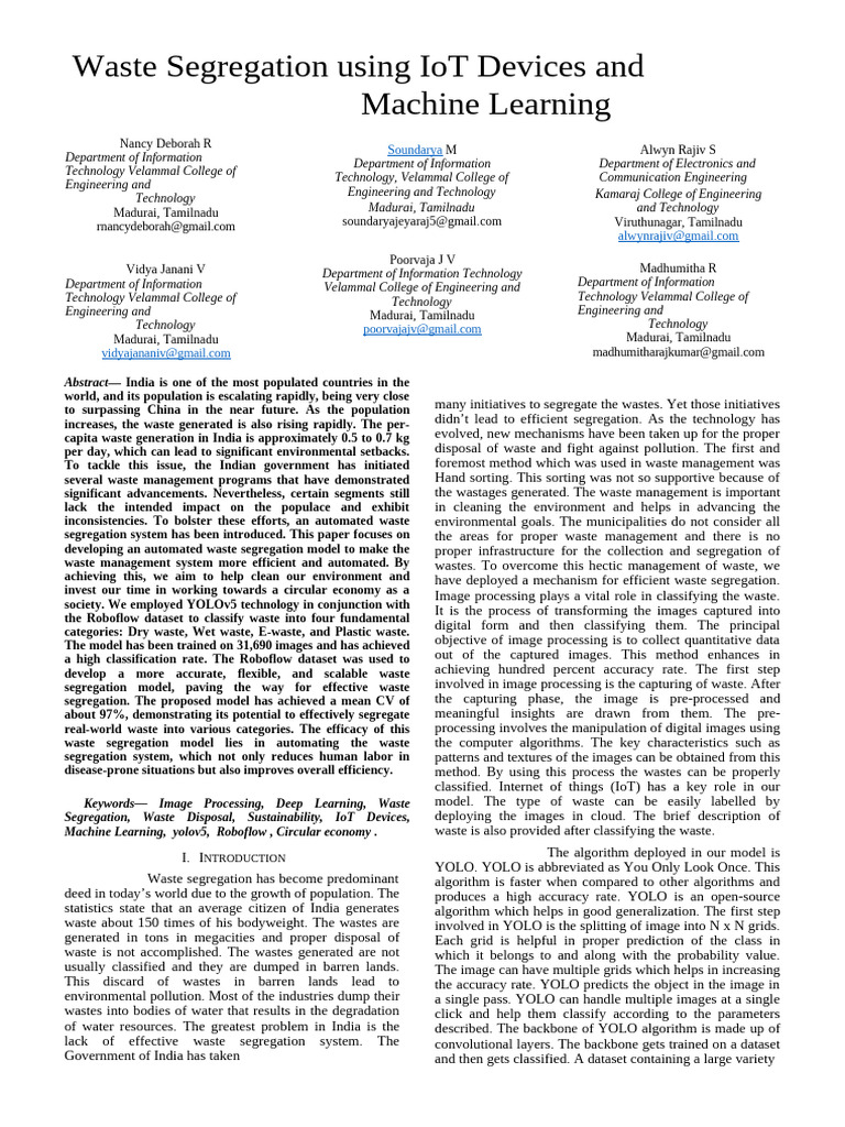 Paper ID 10-Waste Segregation Using IoT Devices and Machine | PDF