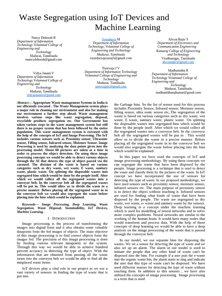 Waste Segregation Using IoT Devices and Machine | PDF
