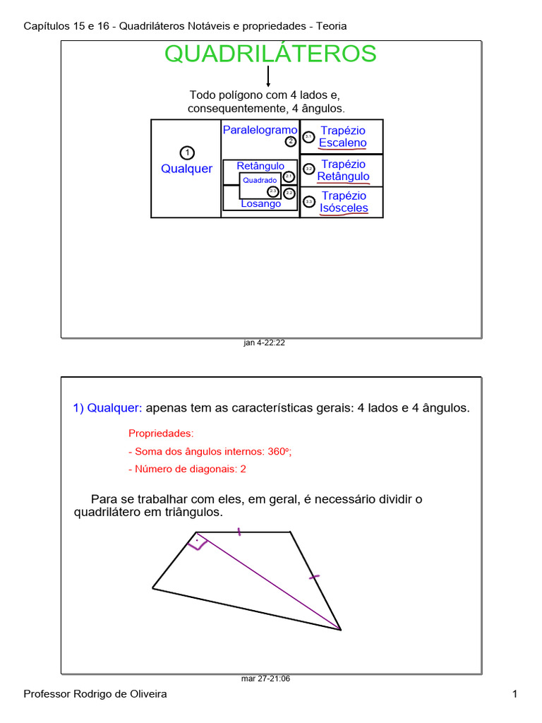 CapÃ Tulos 15 e 16 - QuadrilÃ¡teros NotÃ¡veis e Propriedades - Teoria | PDF