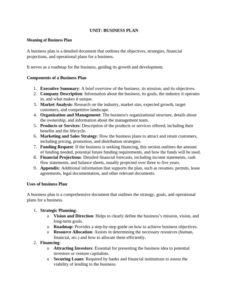 Business Plan Notes | PDF | Business Plan | Career & Growth