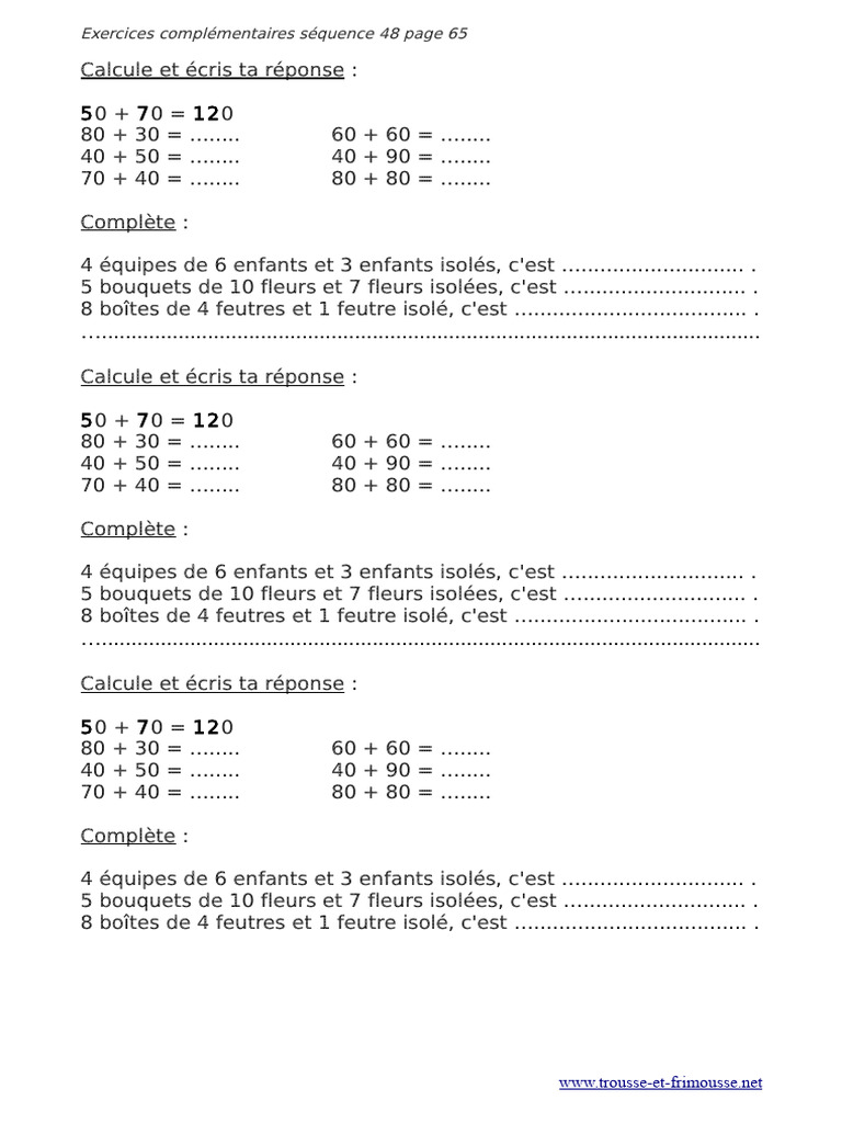 Exo Compl Sequ 48 Addition de Dizaines Entieres | PDF