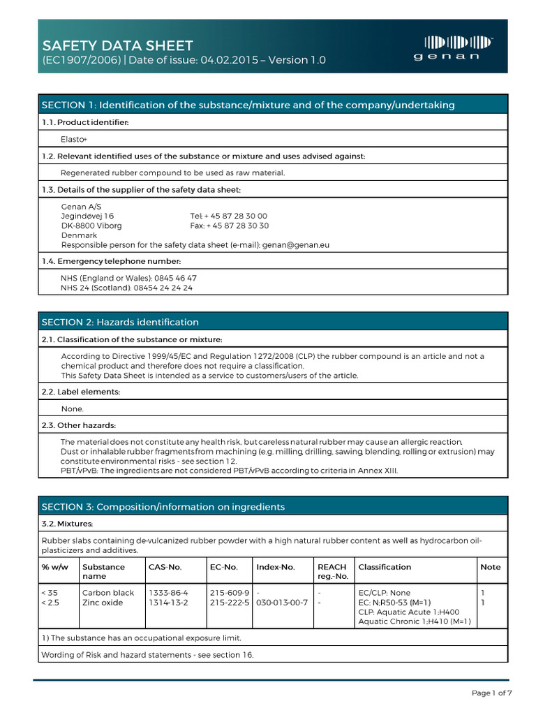 Safety Data Sheet ELASTO ENG | PDF