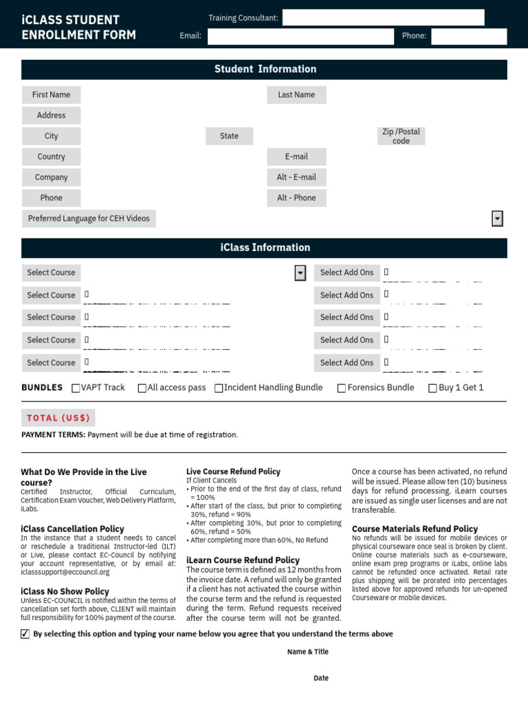 Iclass Student Enrollment Form FILLED | PDF