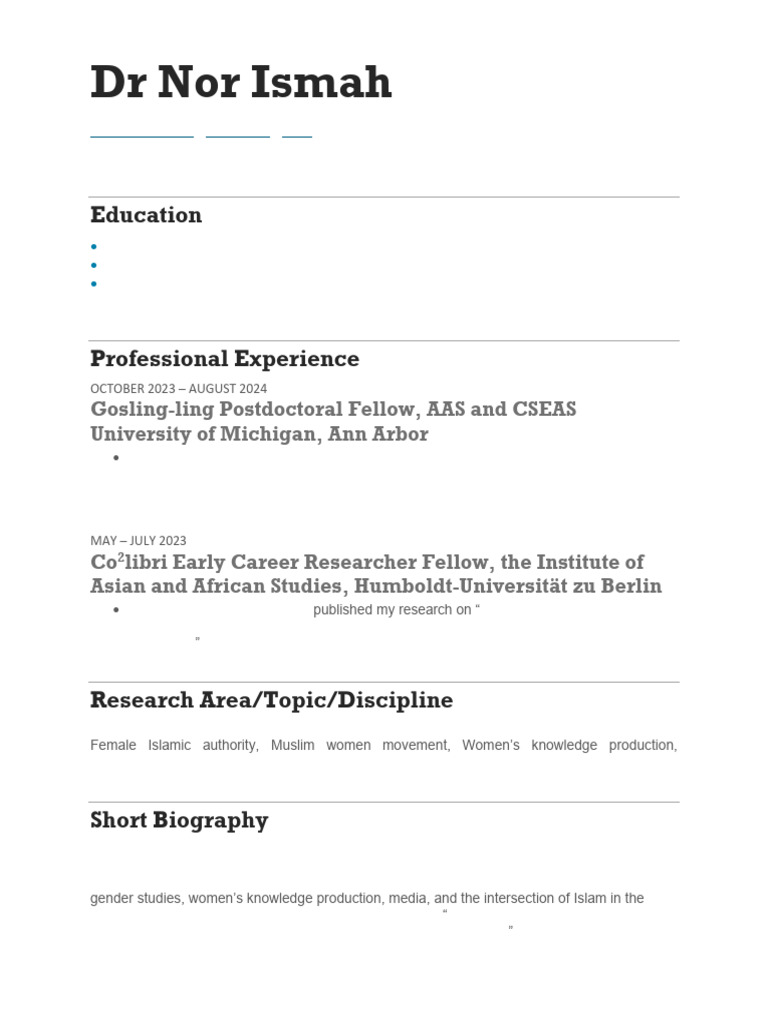 DR Nor Ismah: Education | PDF