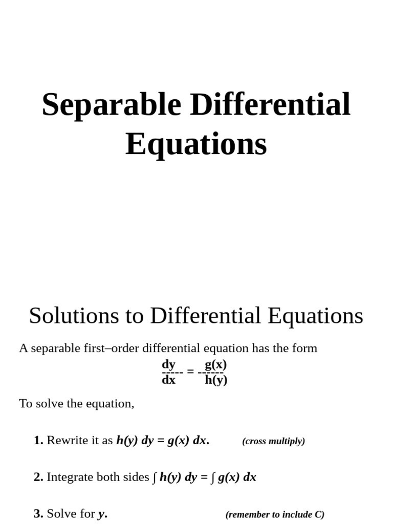 Lecture 3 - Seperable First Order Differential Equations | PDF ...