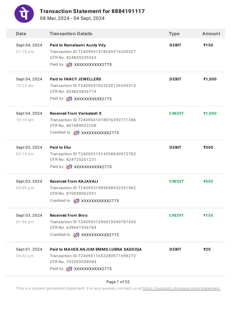 PhonePe Statement Mar2024 Sept2024 | PDF
