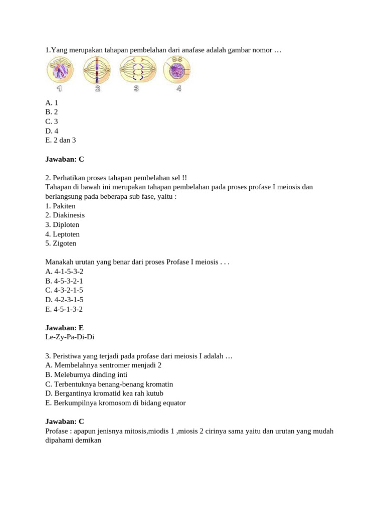 Soal Biologi Sel dan Meiosis | PDF | Metode & Bahan Ajar | Sains & Matematika