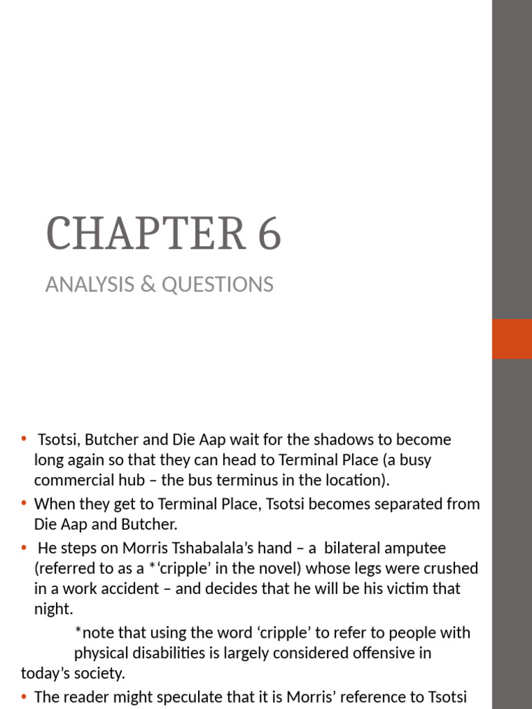 Tsotsi Chapter 6 Analysis and Questions | PDF
