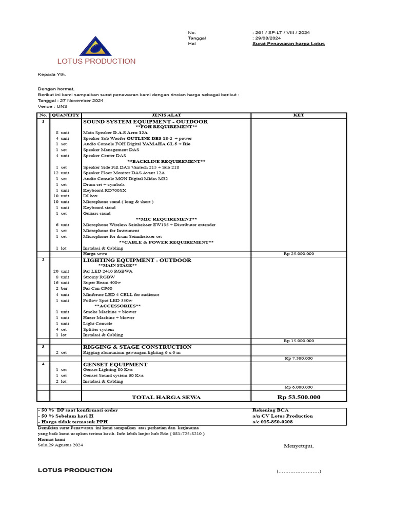 261. Penawaran Lotuspro UNS 27 November 2024 | PDF