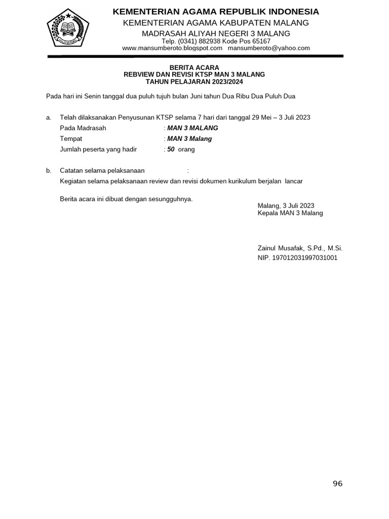 Lampiran 7. Berita Acara Review Dan Revisi Kurikulum. | PDF