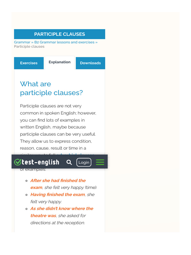 Participle Clauses - Test-English | PDF