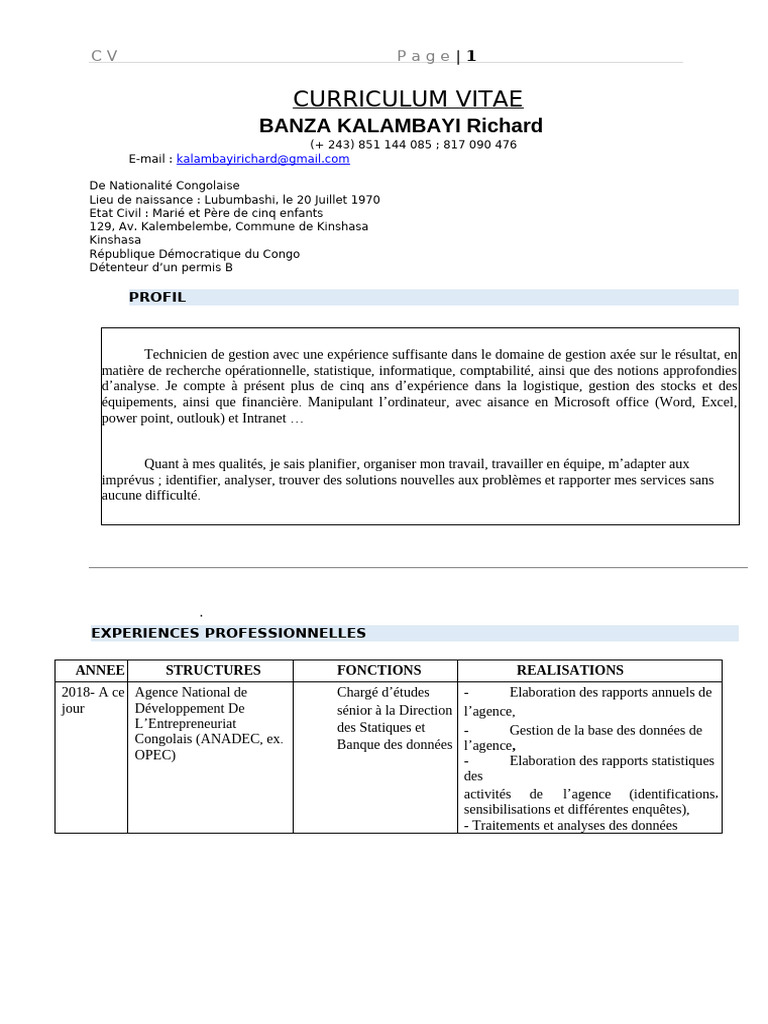 CV Banza Richard 3 | PDF