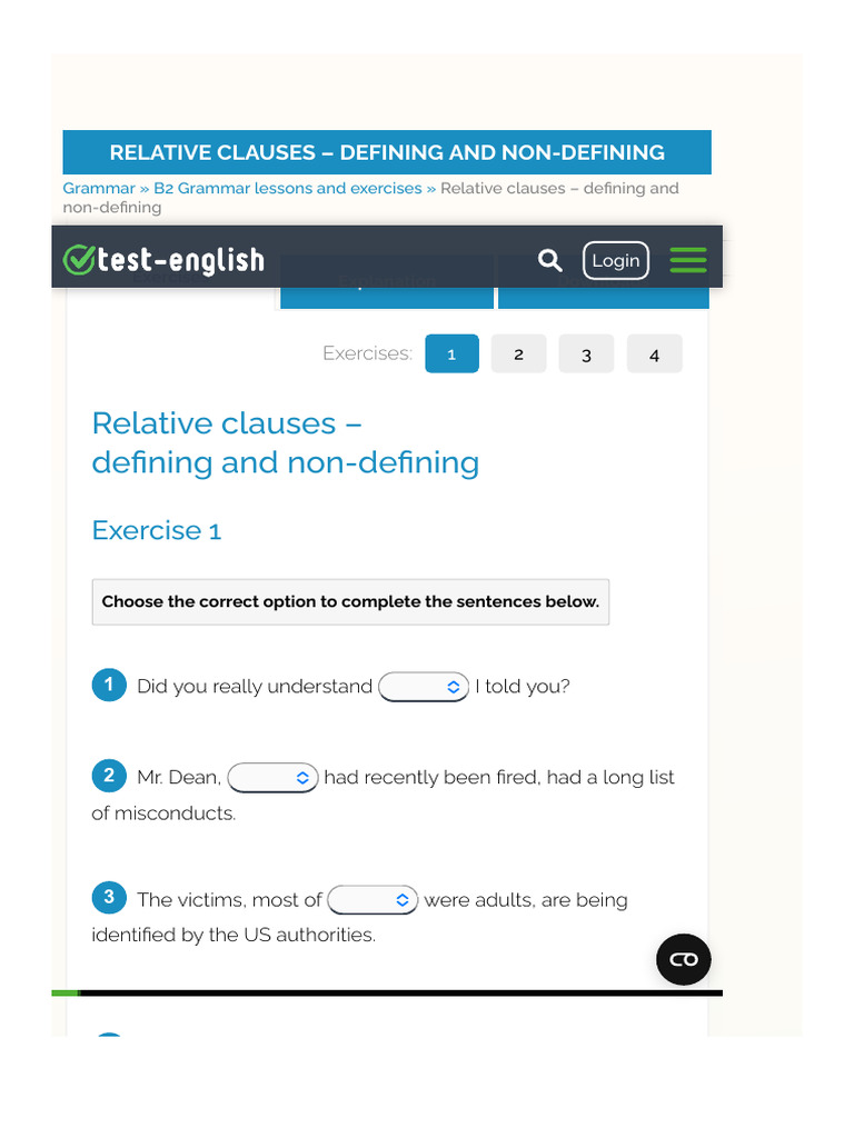 Relative clauses – defining and non-defining - Test-English | PDF