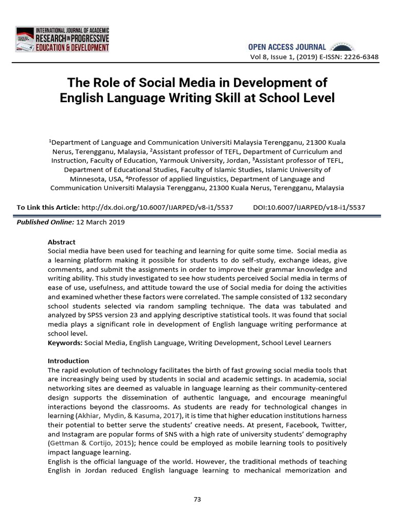 The Role of Social Media in Development of English Language Writing ...