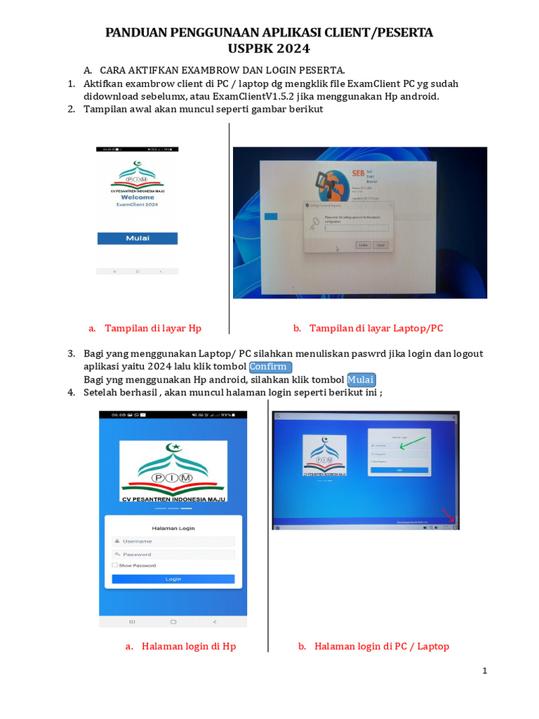 Panduan CBT Client Atau Peserta USPBK 2024 | PDF